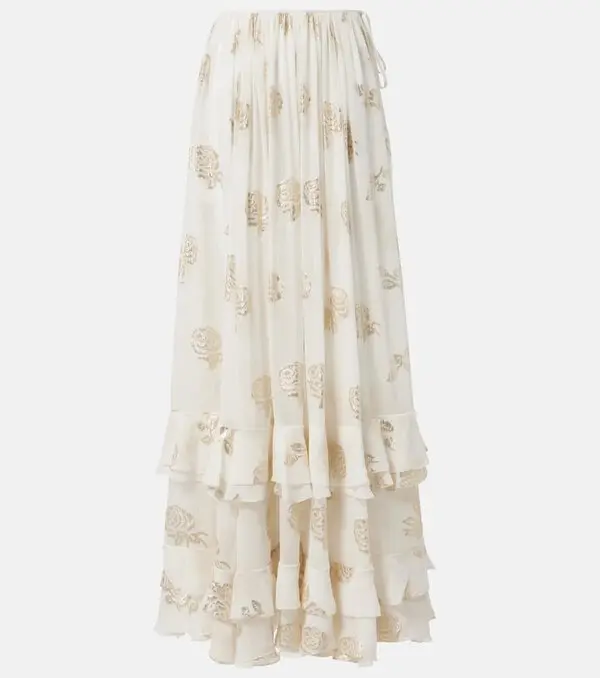 Chloé Floral Jacquard Muslin Maxi Skirt - White