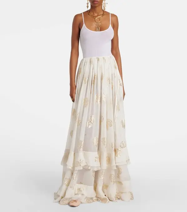 Chloé Floral Jacquard Muslin Maxi Skirt - White