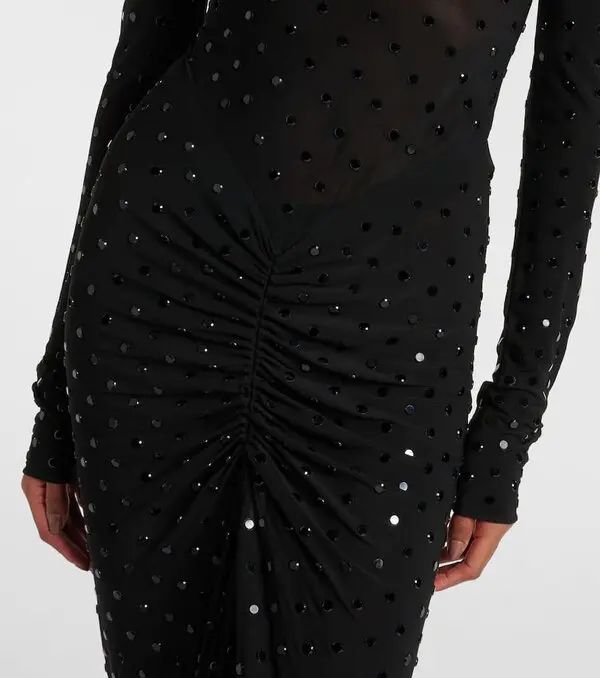 AlaA Embellished Ruched Maxi Dress - Black | Editorialist