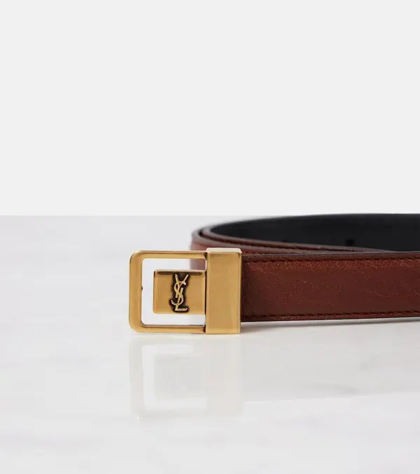 Saint Laurent La 66 Slim Leather Belt - Brown