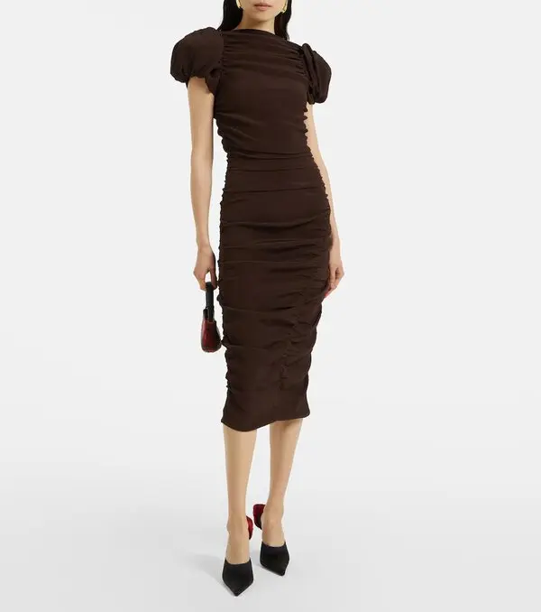 Magda Butrym Puff Sleeve Silk Midi Dress