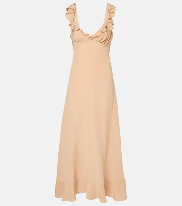 Chloé Ruffled Silk Crêpe De Chine Maxi Dress - Brown