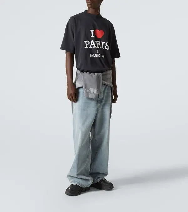 Balenciaga I Love Paris Cotton T-Shirt - Black | Editorialist