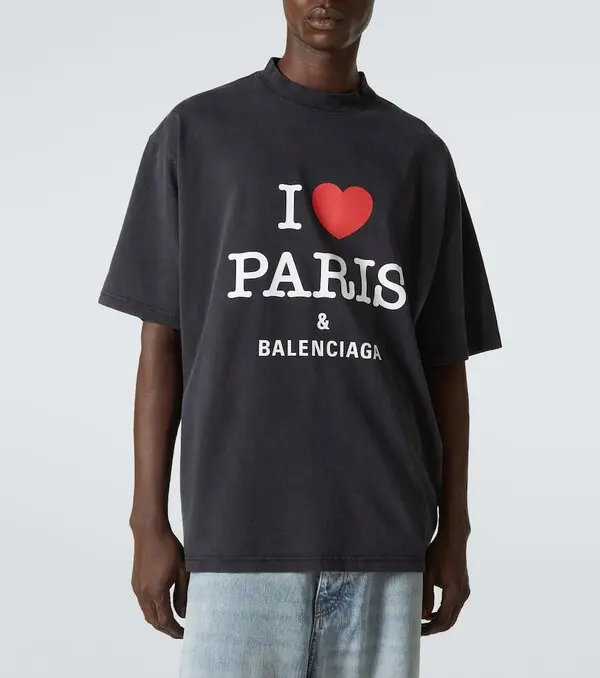 Balenciaga I Love Paris Cotton T-Shirt - Black | Editorialist