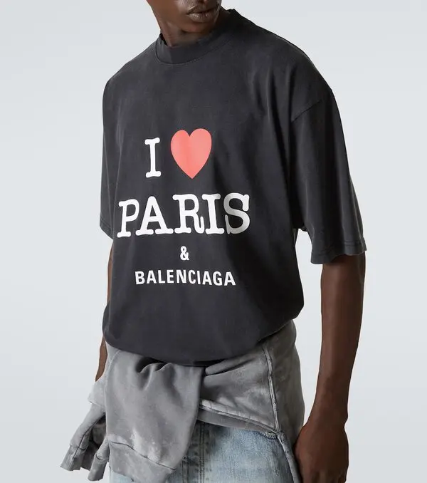 Balenciaga I Love Paris Cotton T-shirt - Black | Editorialist