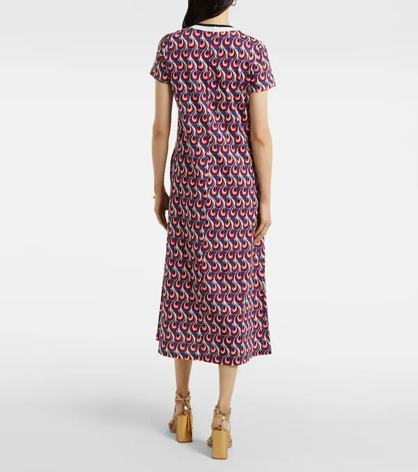 La DoubleJ Sporty Swing Printed Cotton Jersey Midi Dress - Multicoloured