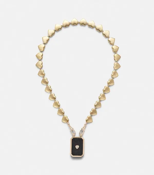 MARIE LICHTENBERG Heart Scapular 18kt Yellow And Ebony Pendant Necklace With Diamond - Gold