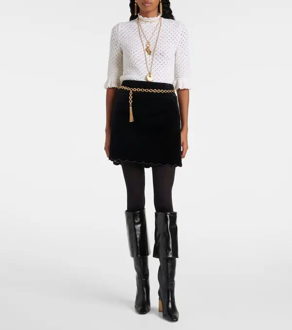 Chloé Scalloped Cotton Velvet Miniskirt
