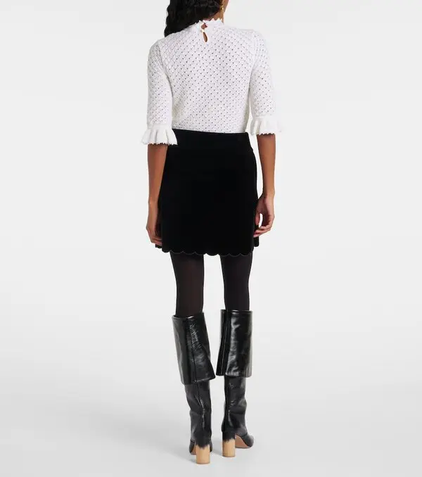 Chloé Scalloped Cotton Velvet Miniskirt