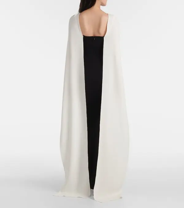 Roland Mouret Caped Floral-appliqué Gown