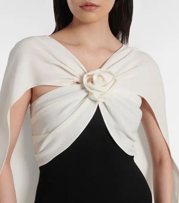 Roland Mouret Caped Floral-appliqué Gown