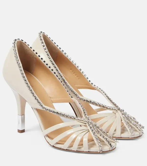 Chloé Leonie Crystal-embellished Leather Pumps - White