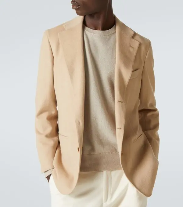SAMAN AMEL Camel Hair Suit Jacket - Beige
