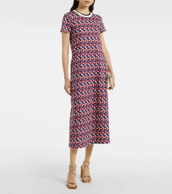 La DoubleJ Sporty Swing Printed Cotton Jersey Midi Dress