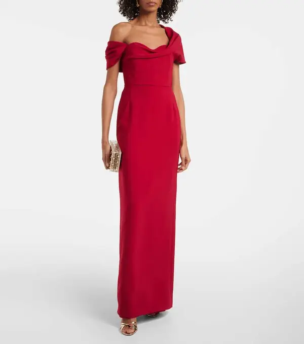 Carolina Herrera Draped Off-shoulder Crepe Gown