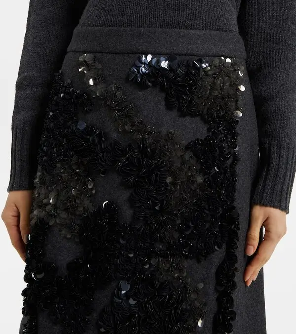 Plan C Sequined Wool-blend Midi Skirt