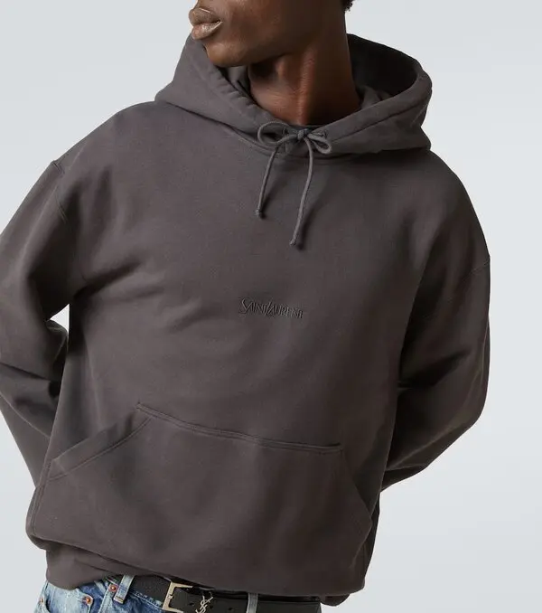 Saint Laurent Logo Cotton Hoodie - Grey