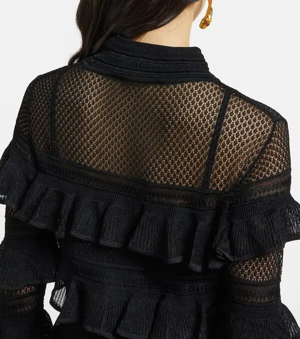 Zimmermann Crush High Neck Frilled Knitted Minidress