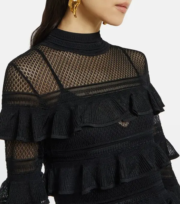 Zimmermann Crush High Neck Frilled Knitted Minidress
