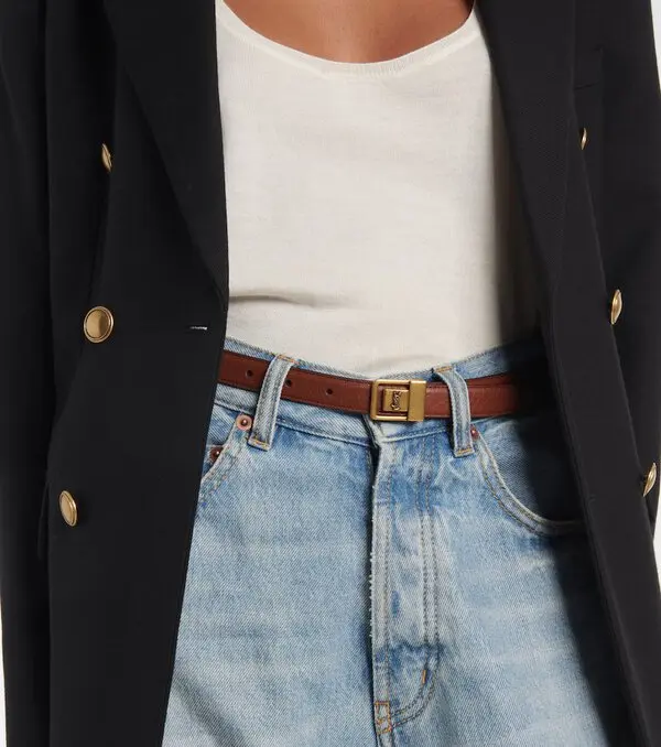 Saint Laurent La 66 Slim Leather Belt - Brown