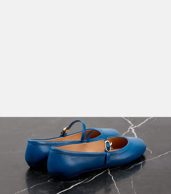 GIANVITO ROSSI Carla Leather Mary Jane Flats - Blue