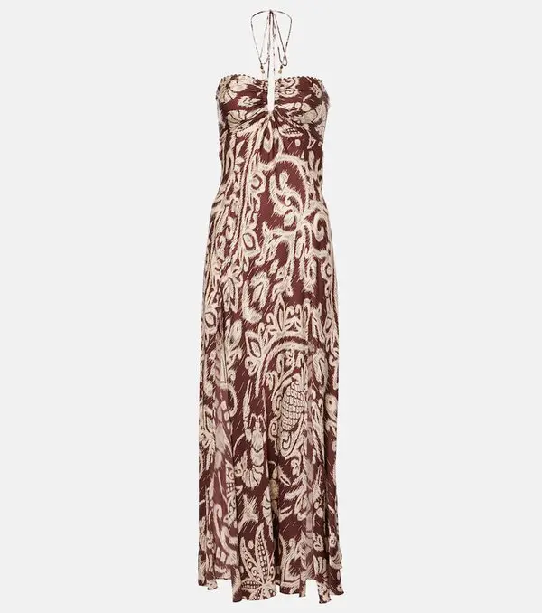 Poupette St Barth Carla Beaded Halterneck Maxi Dress - Brown