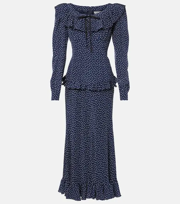 Alessandra Rich Polka-dot Printed Silk Maxi Dress - Blue