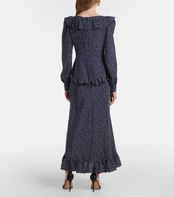 Alessandra Rich Polka-dot Printed Silk Maxi Dress