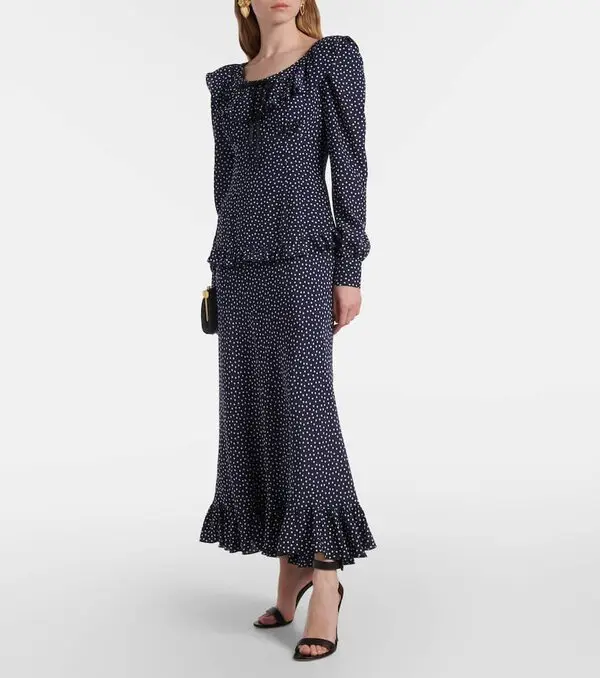 Alessandra Rich Polka-dot Printed Silk Maxi Dress