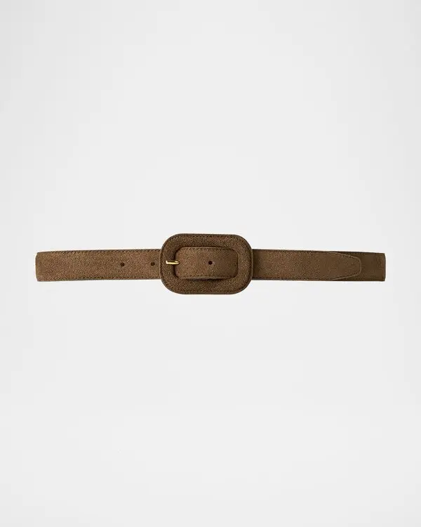 TOTEME Wide Buckle Suede Belt - Brown Suede
