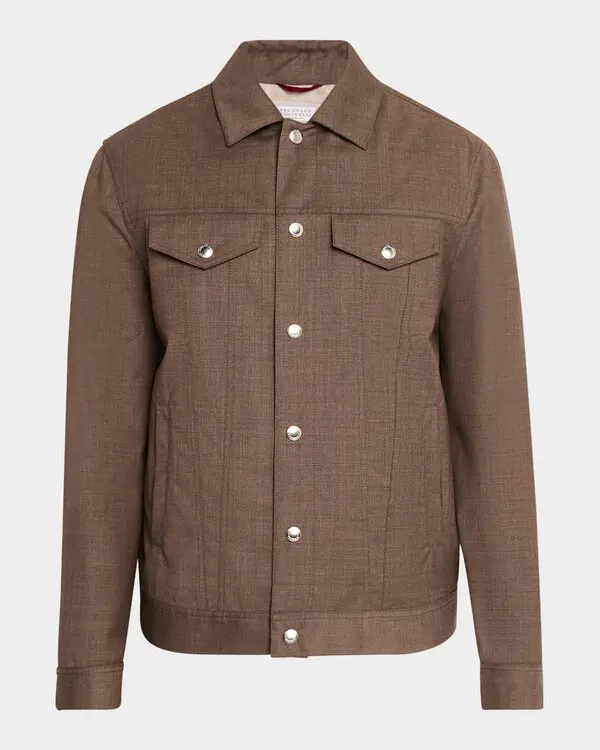 Brunello Cucinelli Wool Trucker Jacket - Bark