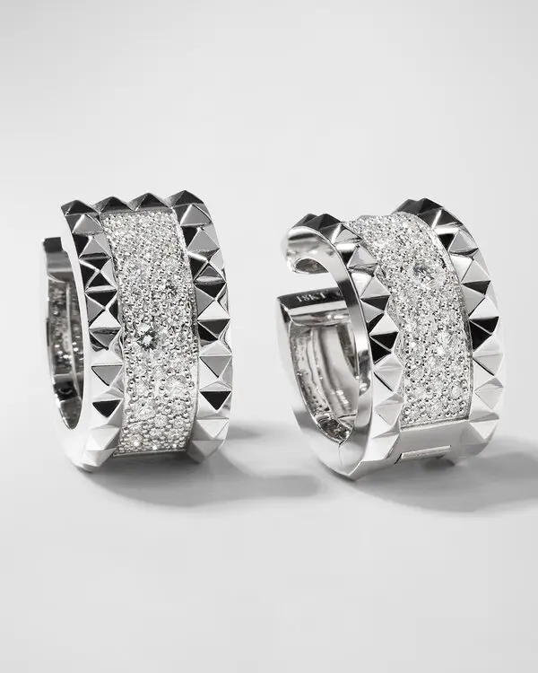 Roberto Coin Rock & Diamonds 18k White Gold Huggie Earrings - Diamond