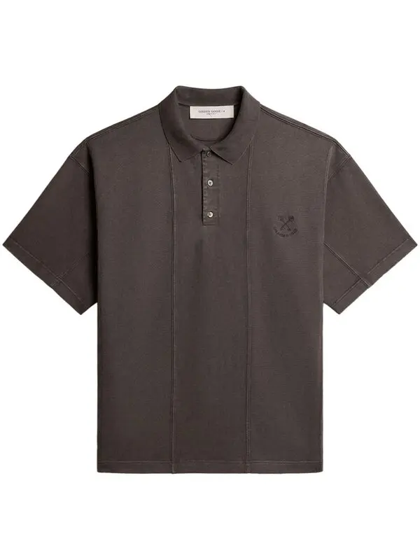 GOLDEN GOOSE Cotton Polo Shirt In Anthracite Gray With Embroidery