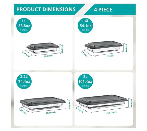 SORBUS Deep Glass Baking Dish Set With Lids