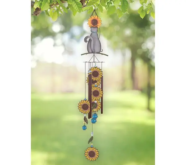 SUNSET VISTA DESIGNS Chartreux Cat And Sunflowe R Chime - One-color