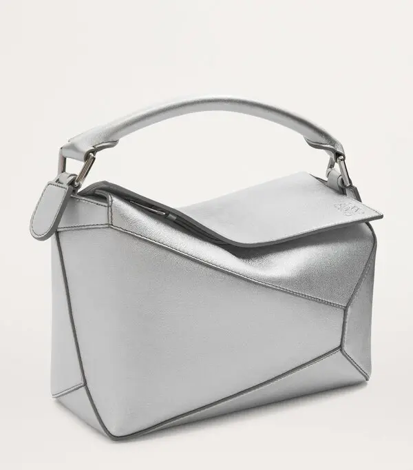 Loewe Small Metallic Leather Puzzle Top-handle Bag - Silver