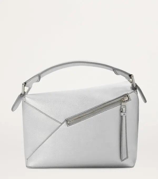 Loewe Small Metallic Leather Puzzle Top-handle Bag - Silver