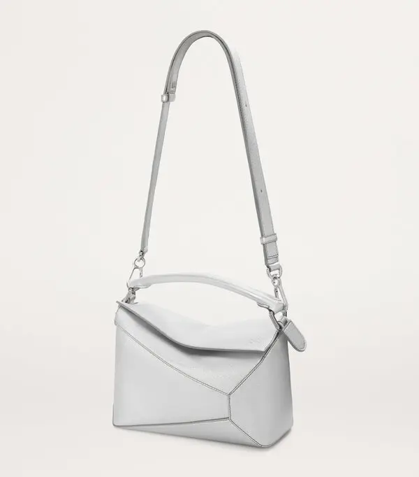 Loewe Small Metallic Leather Puzzle Top-handle Bag - Silver