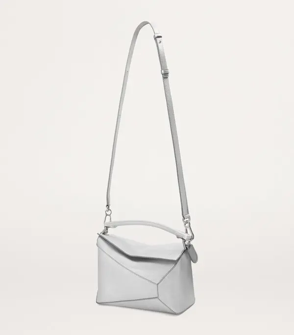 Loewe Small Metallic Leather Puzzle Top-handle Bag - Silver