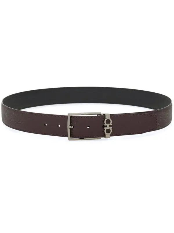 FERRAGAMO Grained Leather Gancini Reversible Belt - Red