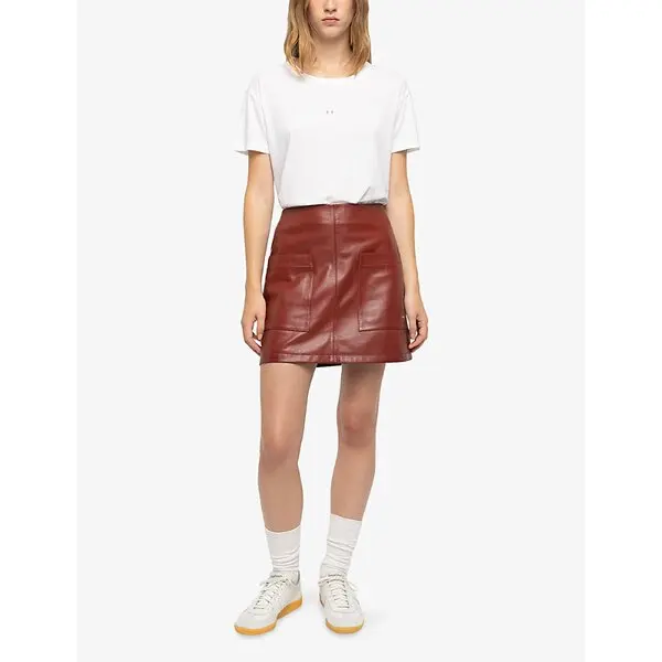Zadig&Voltaire Jamie Leather Mini Skirt - Cherry