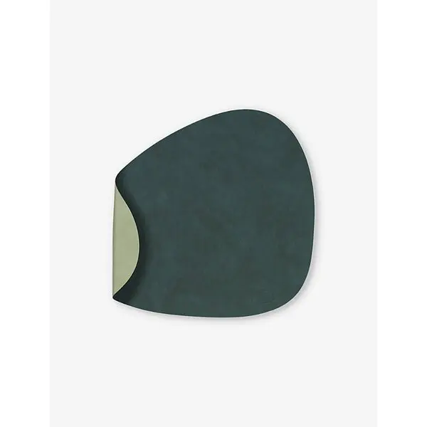 LIND DNA Curve Large Reversible Leather Table Mat 35cm-45cm - Olive And Dark Green