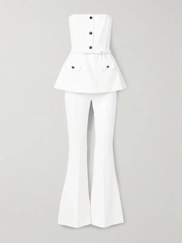SELF-PORTRAIT Strapless Belted Embellished Stretch-crepe Jumpsuit - White