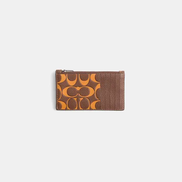 COACH Restored Zip Card Case In Signature Leather - Saddle/papaya