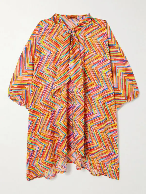 Missoni Mare Pussy-bow Printed Cotton And Silk-blend Voile Kaftan - Multi