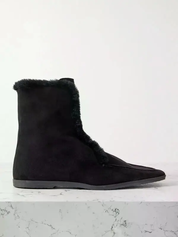 TOTEME Shearling-trimmed Suede Ankle Boots