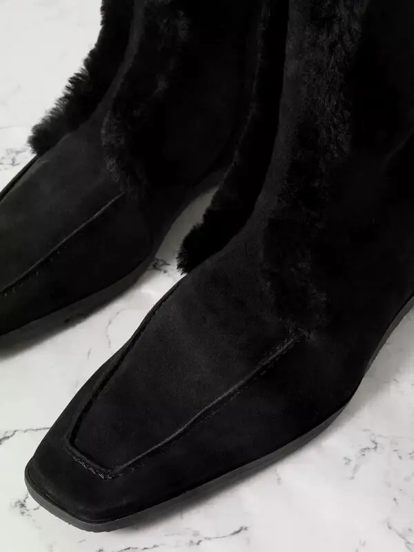 TOTEME Shearling-trimmed Suede Ankle Boots