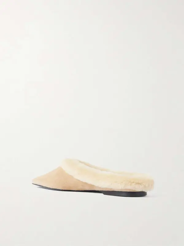 TOTEME Shearling-trimmed Suede Slippers
