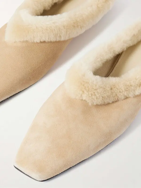 TOTEME Shearling-trimmed Suede Slippers