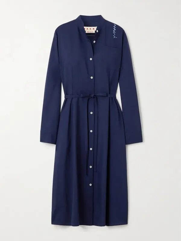 Marni Embroidered Wool-twill Midi Shirt Dress